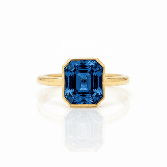 Asscher Cut Solitaire Blue Sapphire Engagement Ring, Bezel Set ...