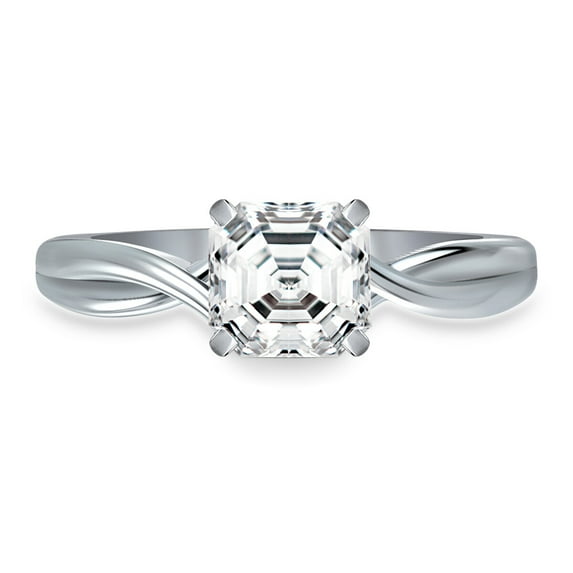 Asscher Cut Solitaire Diamond Ring, Twisted Shank Diamond Engagement ...