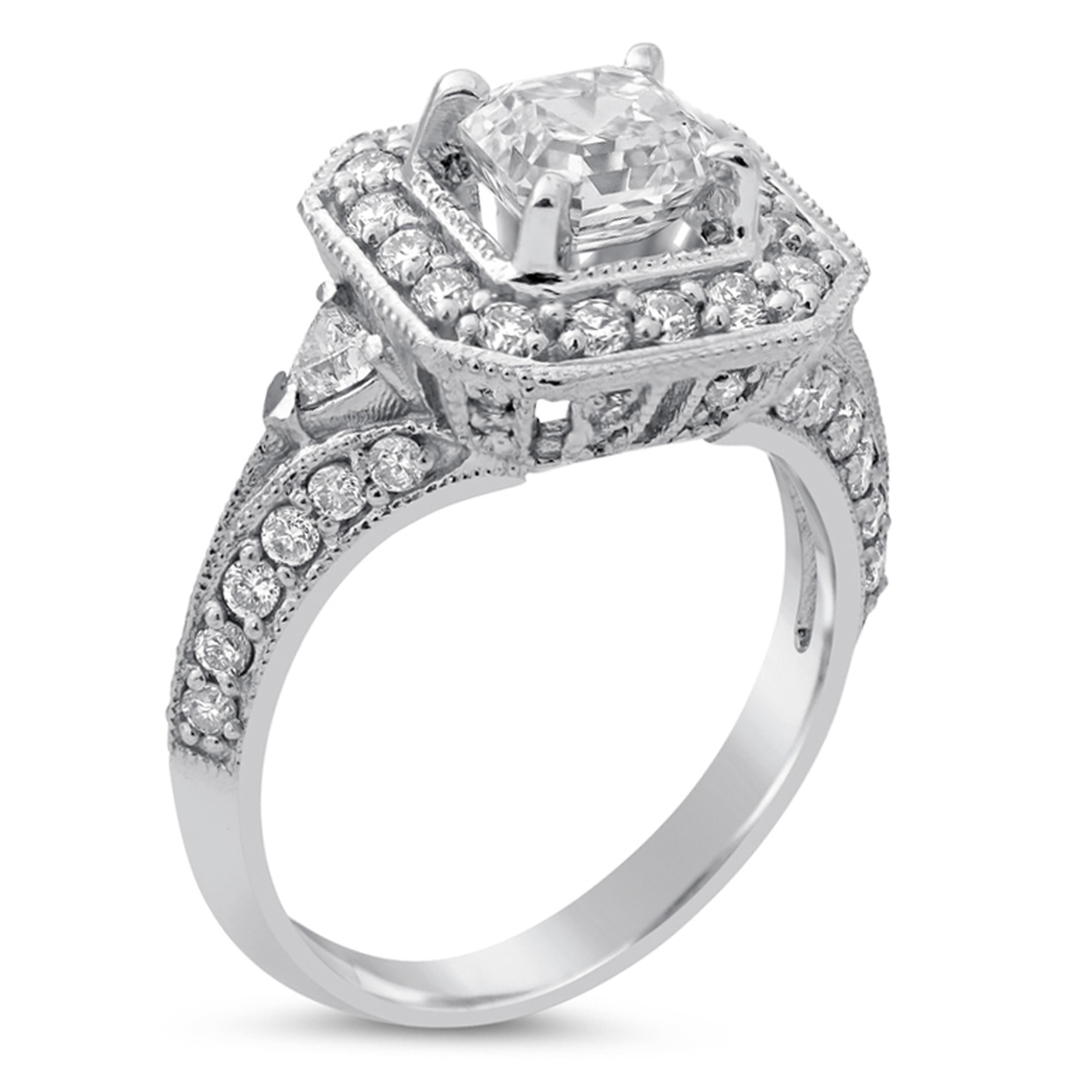 Asscher & Triangle Cut Vintage Antique Style Diamond Engagement Ring 0.75ct Center Stone A25 ...