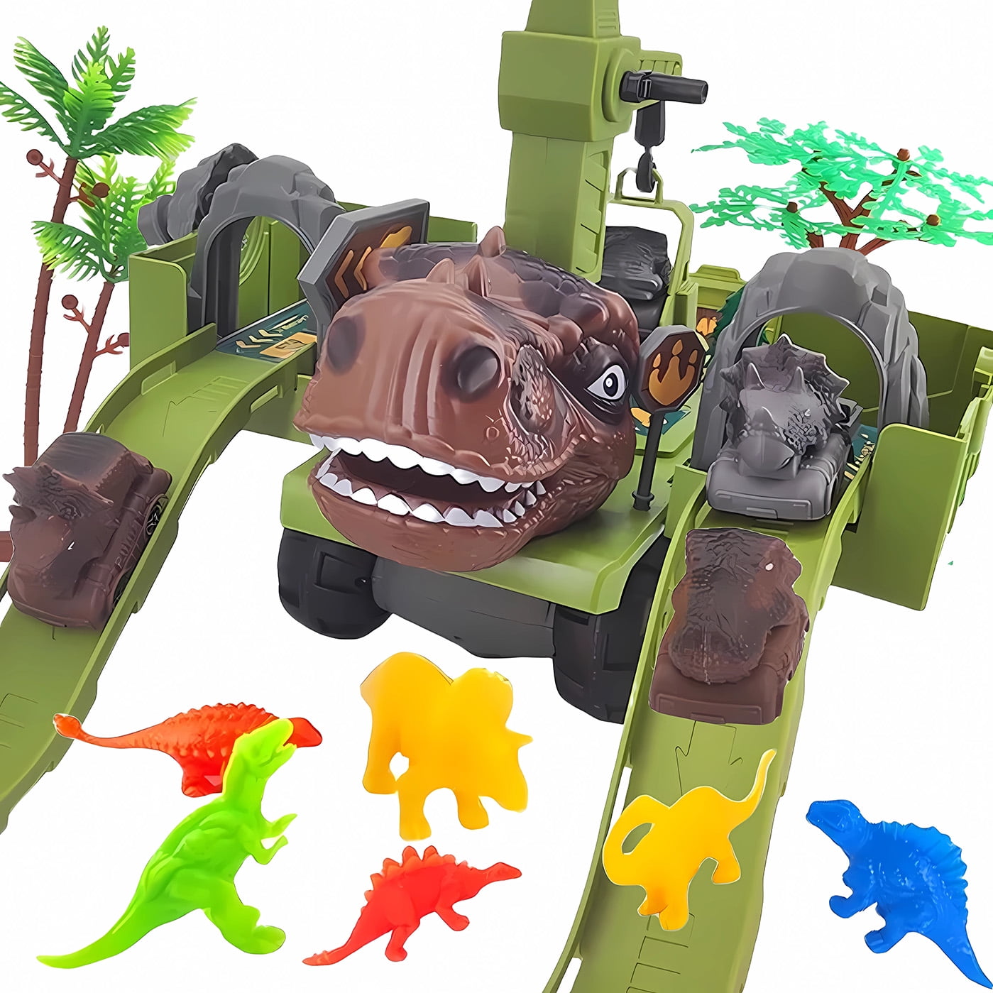 Transformable Dinosaur Toy Set with 4 Mini Cars for Kids Aged 3-7 ...