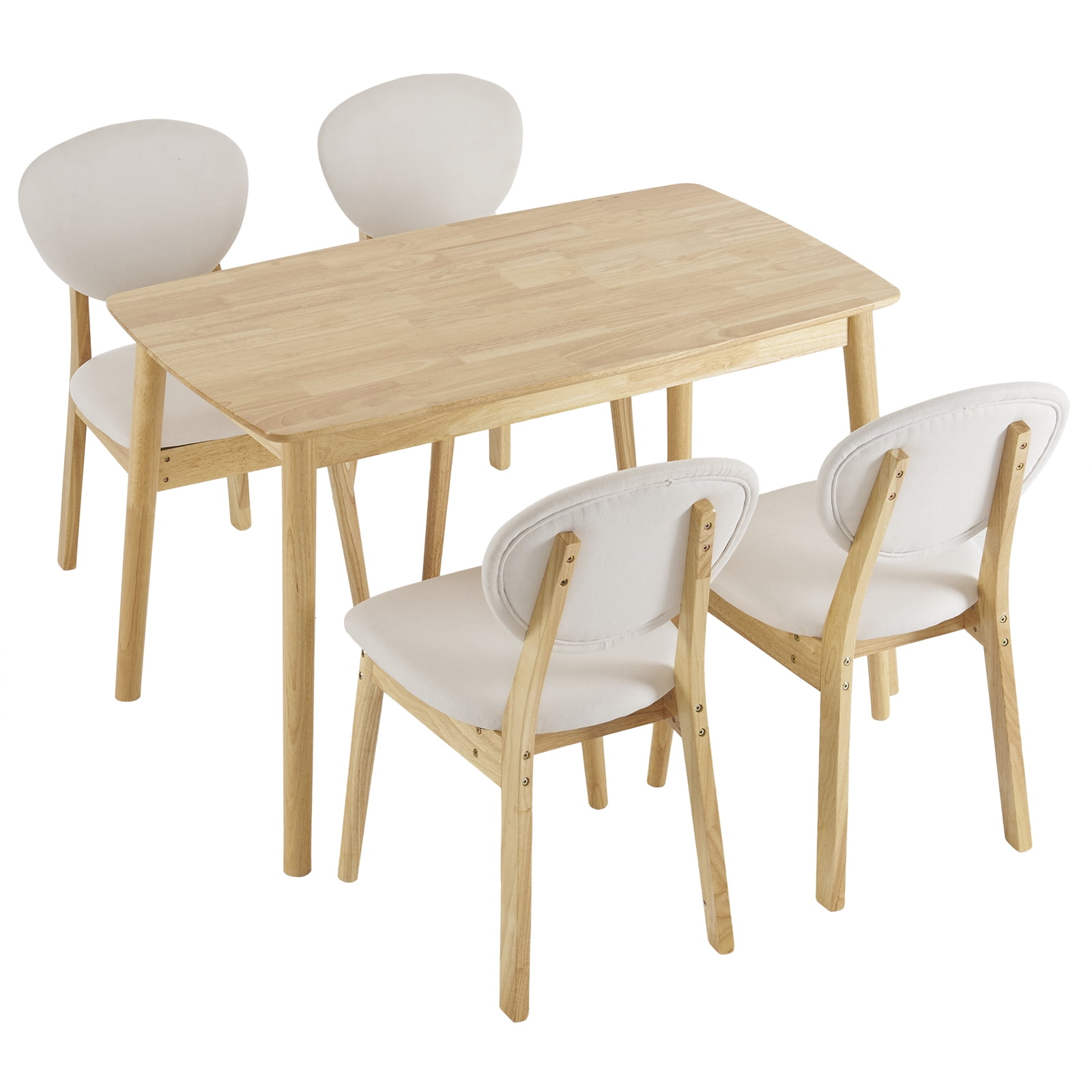 Assemblable Rubberwood Dining Set with Soft Upholstered Chairs ...