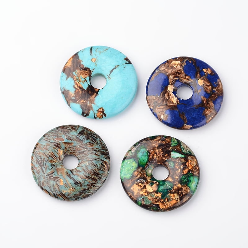 Assembled Bronzite and Imperial Jasper Big Pendants Donut/Pi Disc Dyed ...