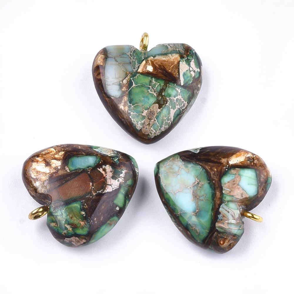 Assembled Bronzite and Imperial Jasper Pendants Golden with Iron ...