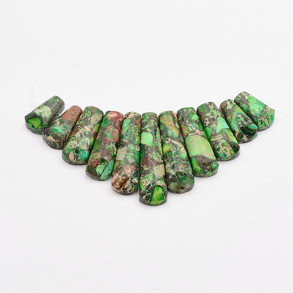 Assembled Gold Line and Imperial Jasper Beads Strands Graduated Fan ...