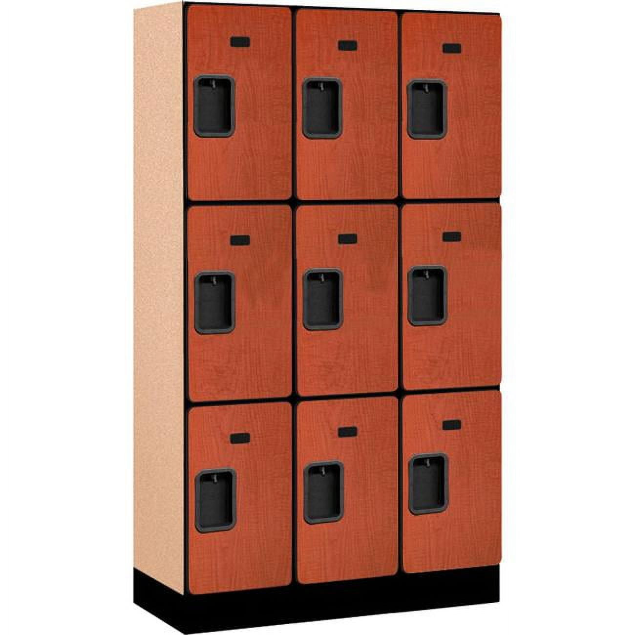 Assembled Triple Tier 9 Door Designer Wood Locker, Cherry - 12 x 15 x ...