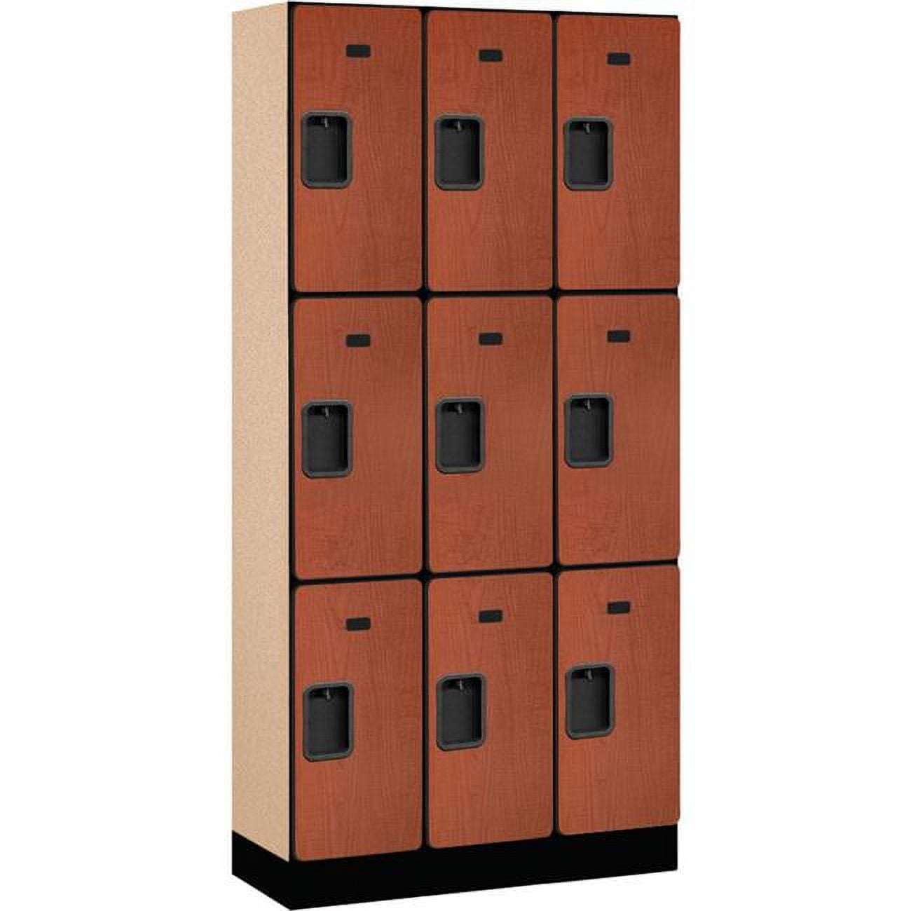 Assembled Triple Tier 9 Door Designer Wood Locker, Cherry - 12 x 15 x ...