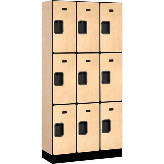 Assembled Triple Tier 9 Door Designer Wood Locker, Maple - 12 x 15 x 24 ...