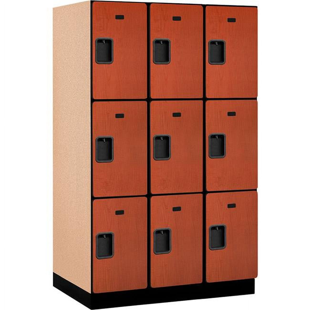Assembled Triple Tier 9 Door Extra Wide Wood Locker, Cherry - 15 x 24 x ...