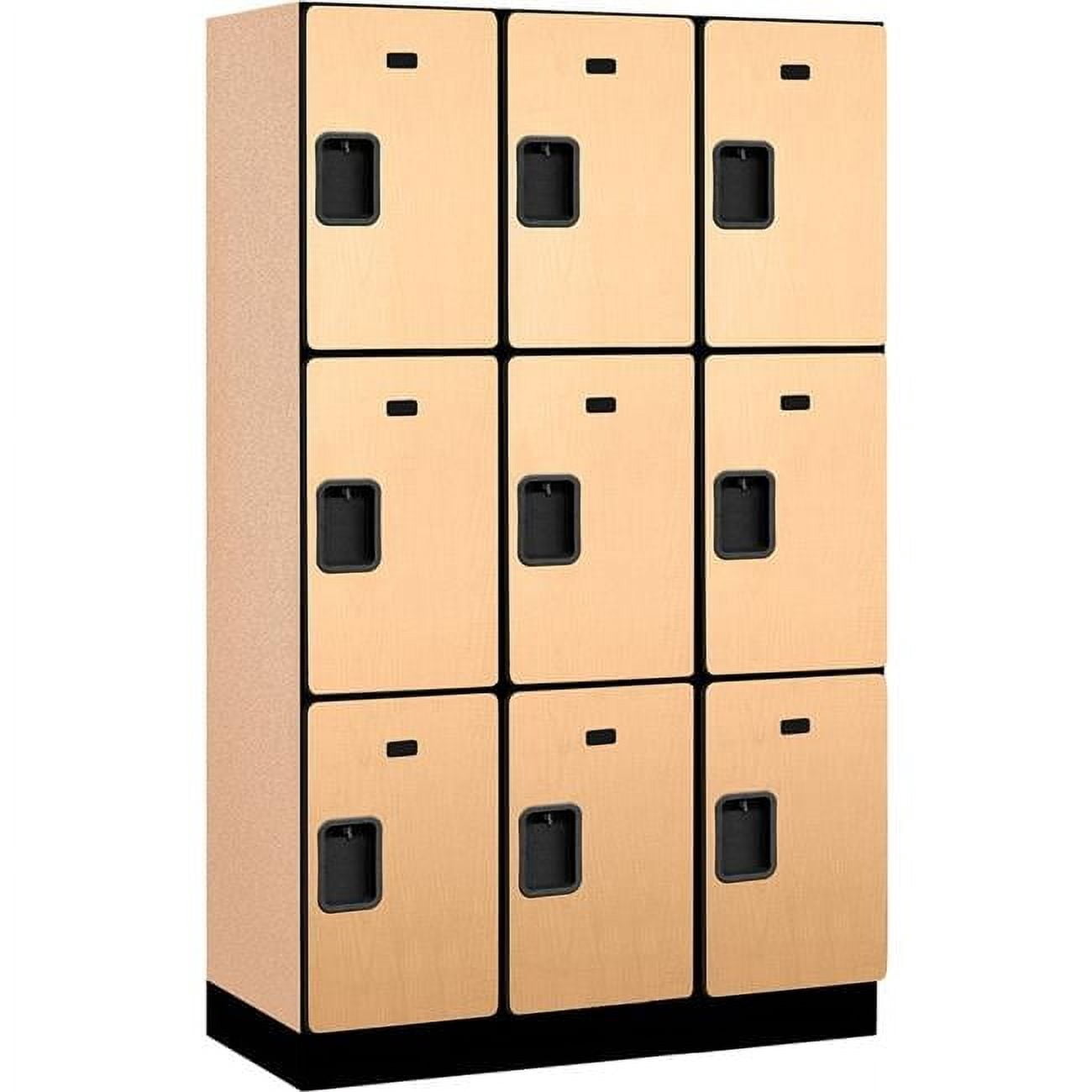 Assembled Triple Tier 9 Door Extra Wide Wood Locker, Maple - 15 x 18 x ...