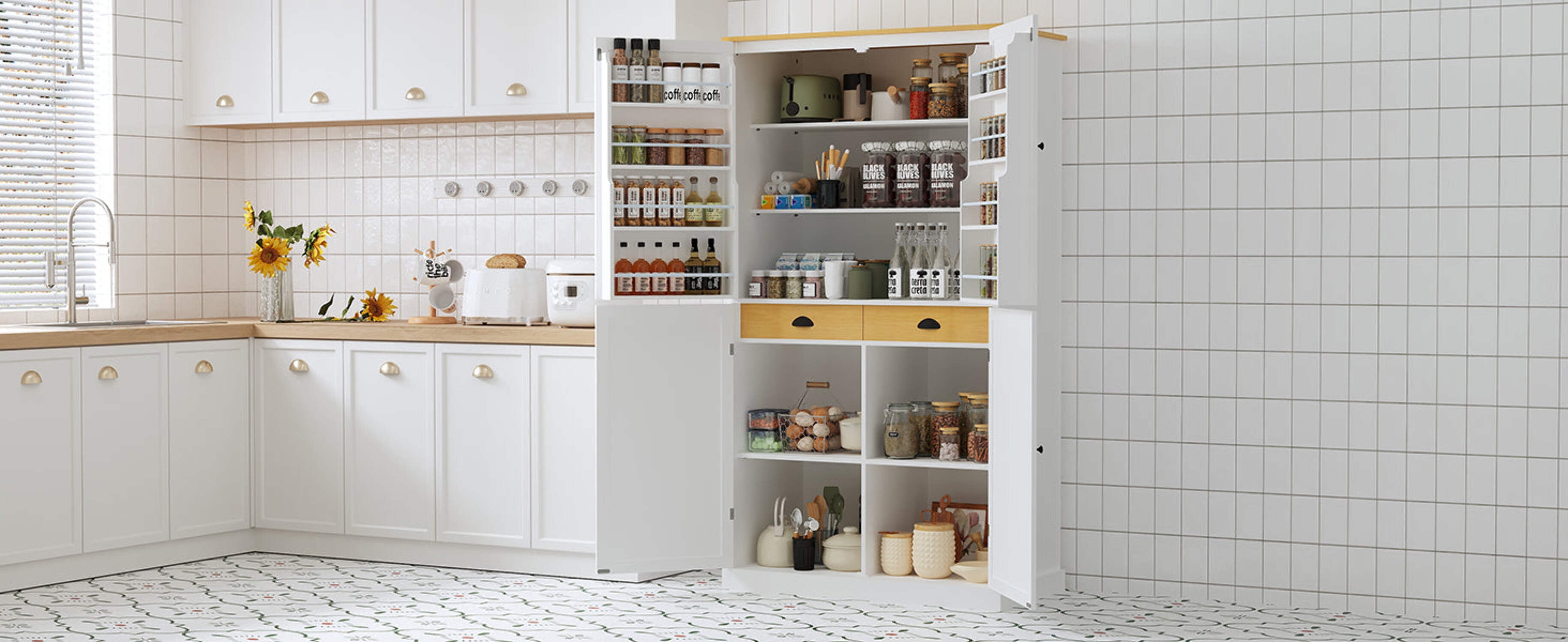 Assembly 40.2X20X71.3Inch High Freestanding Kitchen Pantry Large ...