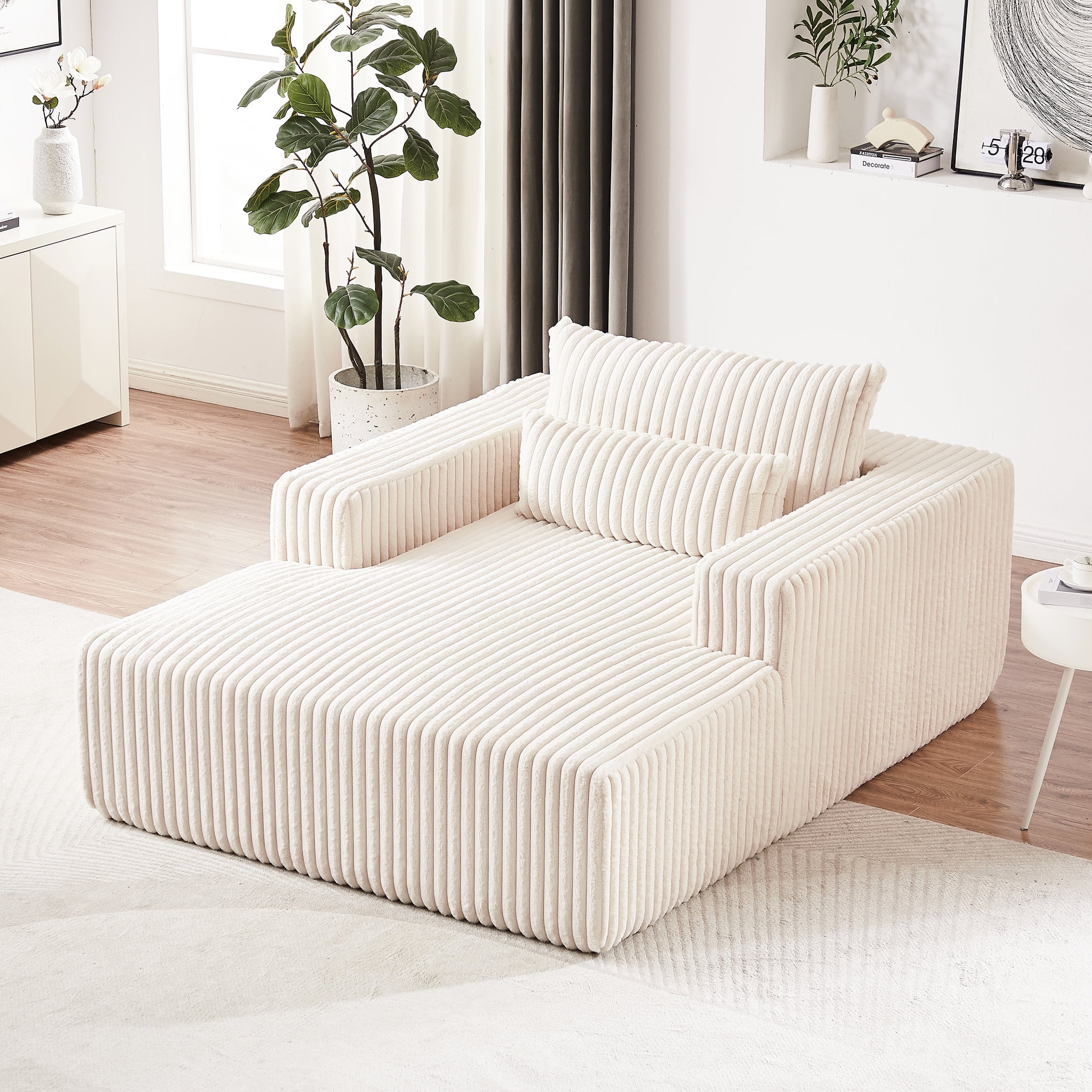 No Assembly 75-inch Corduroy Chair, Fluffy Modern Lounge For Living ...