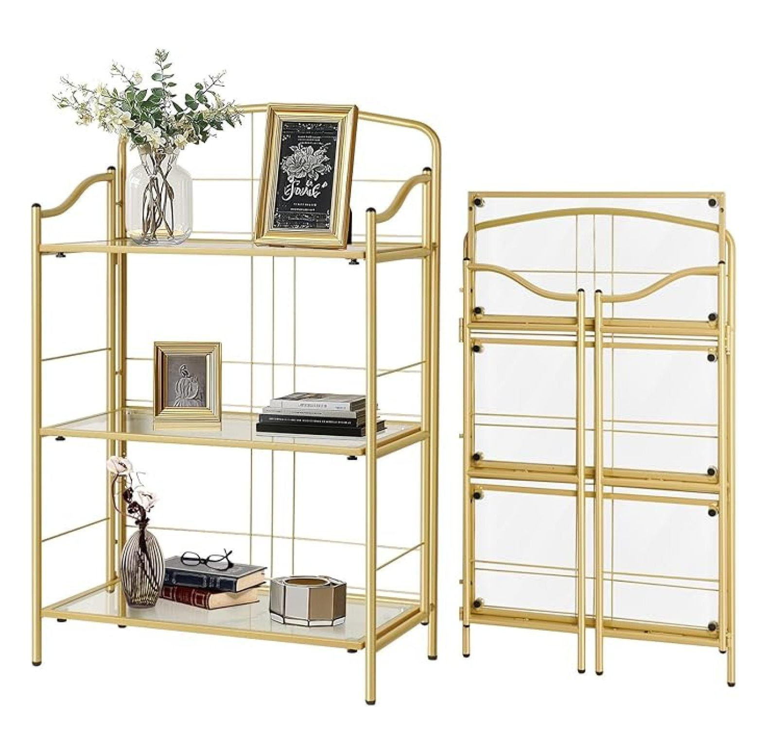 No Assembly Bookshelves, 3 Tier Classic Folding Book Shelf, Foldable ...