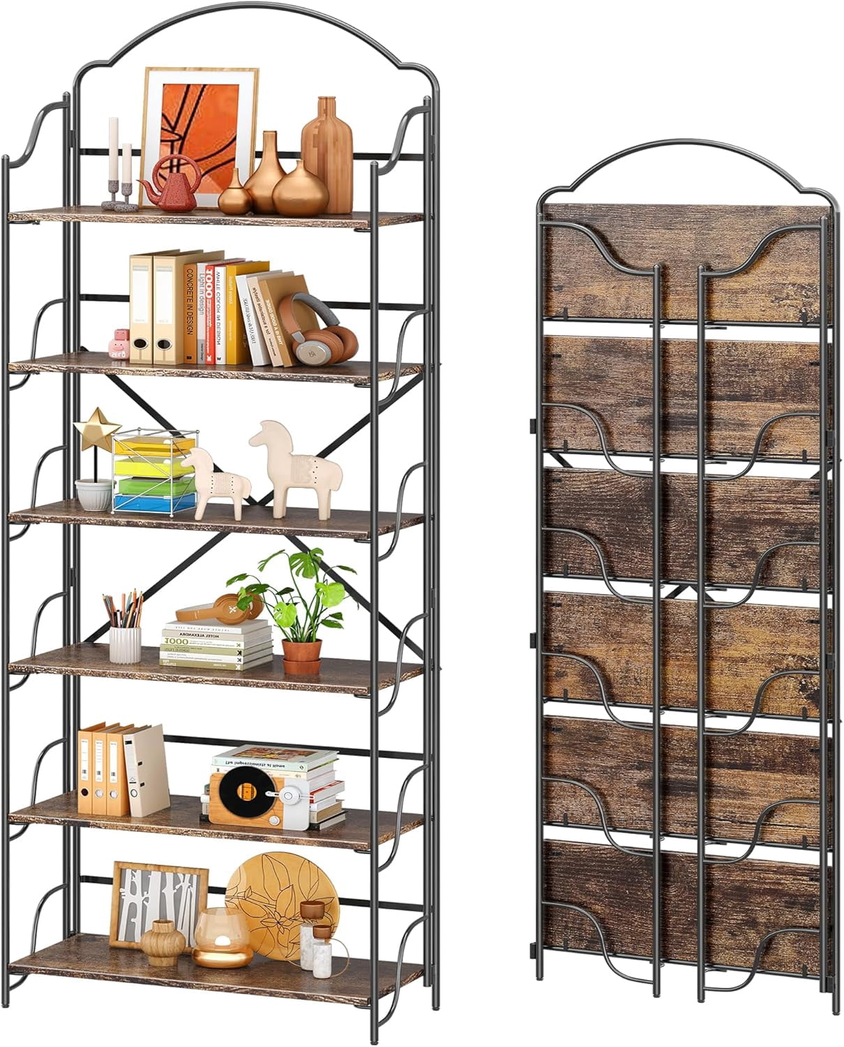 No Assembly Folding Bookshelf 5 Tiers Book Shelves Open Industrial ...