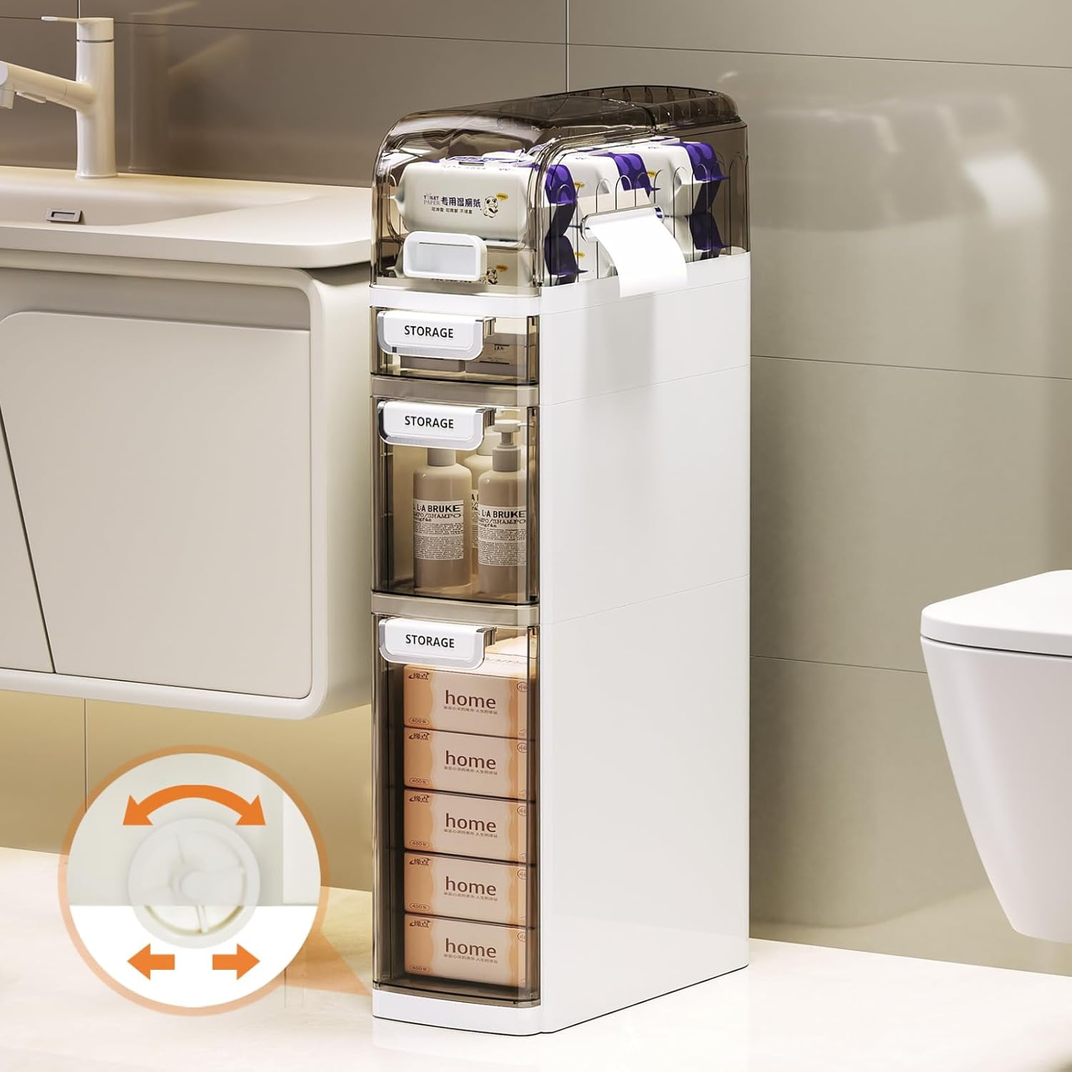 Assembly-Free 4 Tier Slim Bathroom Storage Cabinet, Narrow Bathroom ...