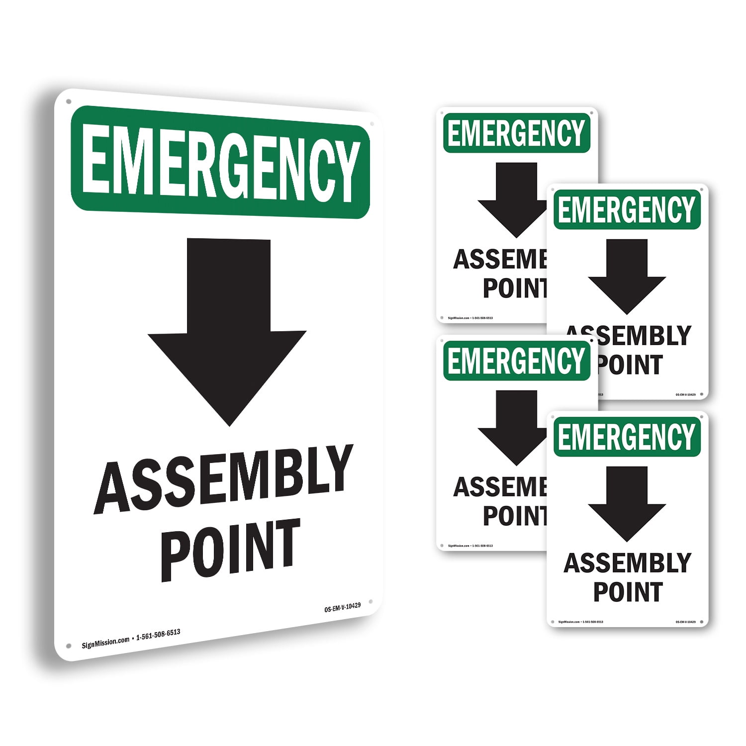 Assembly Point [Down Arrow] With Symbol OSHA Emergency Rigid Plastic ...