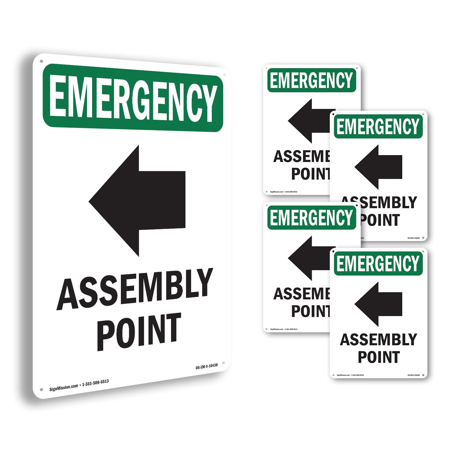Assembly Point [Left Arrow] With Symbol OSHA Emergency Rigid Plastic ...