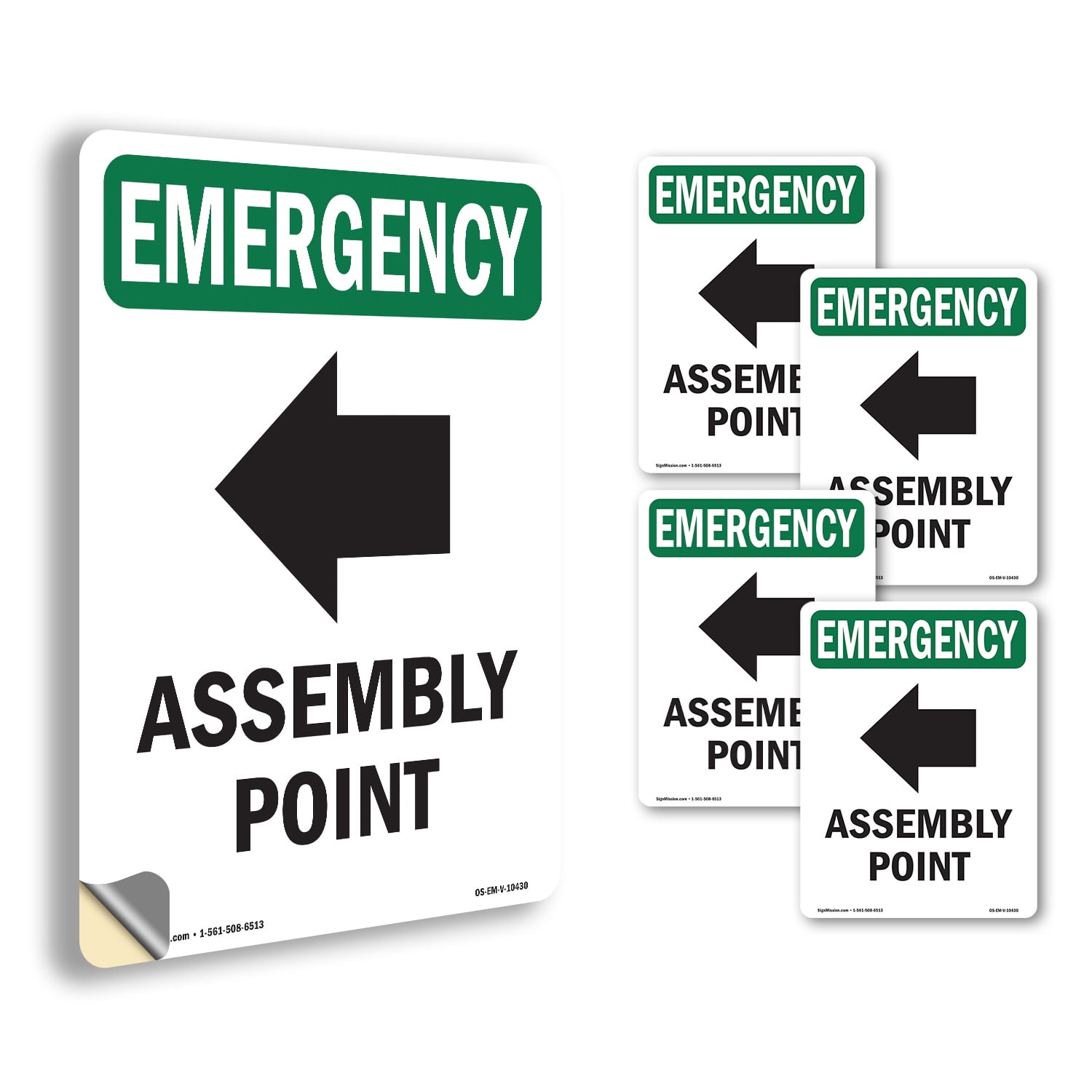 Assembly Point [Left Arrow] With Symbol OSHA Emergency Vinyl Decal ...