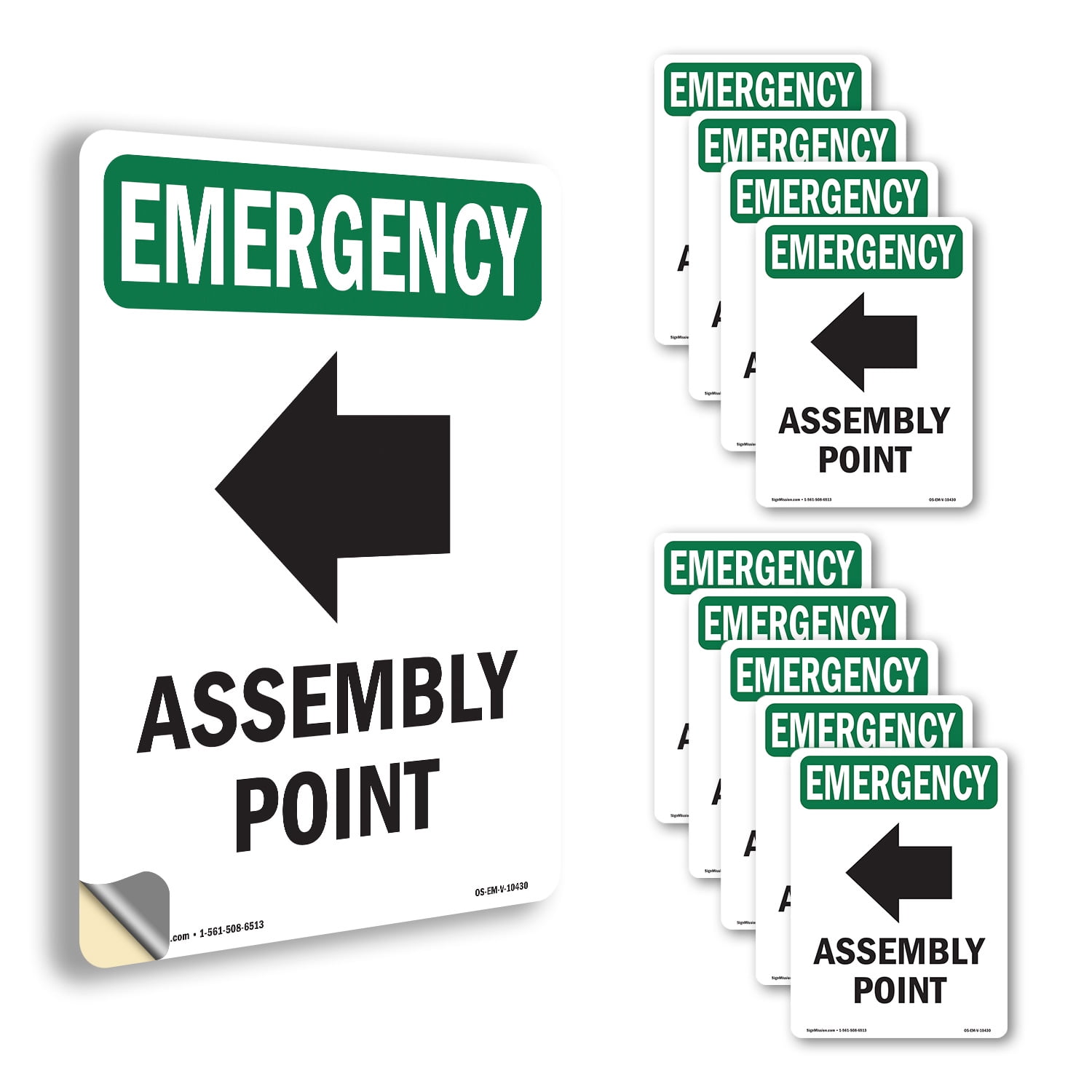 Assembly Point [Left Arrow] With Symbol OSHA Emergency Vinyl Decal ...