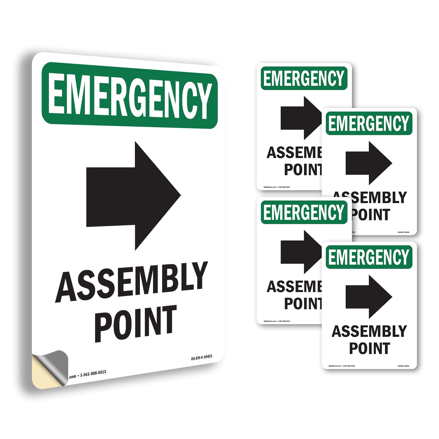 Assembly Point [Right Arrow] With Symbol OSHA Emergency Vinyl Decal ...
