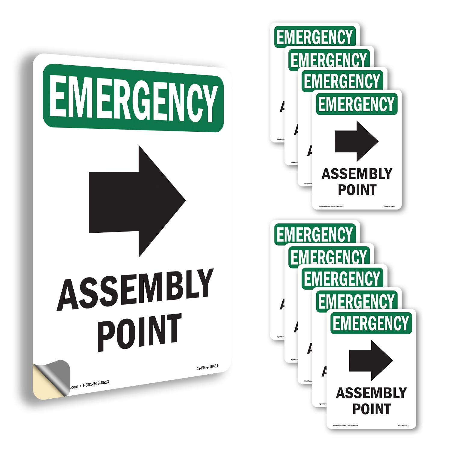 Assembly Point [Right Arrow] With Symbol OSHA Emergency Vinyl Decal ...