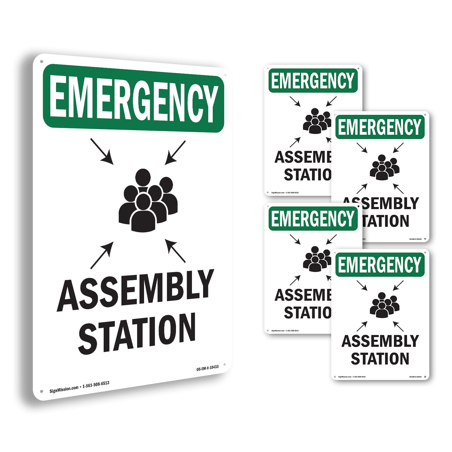 Assembly Station With Symbol OSHA Emergency Aluminum Sign 18 Inch x 12 ...