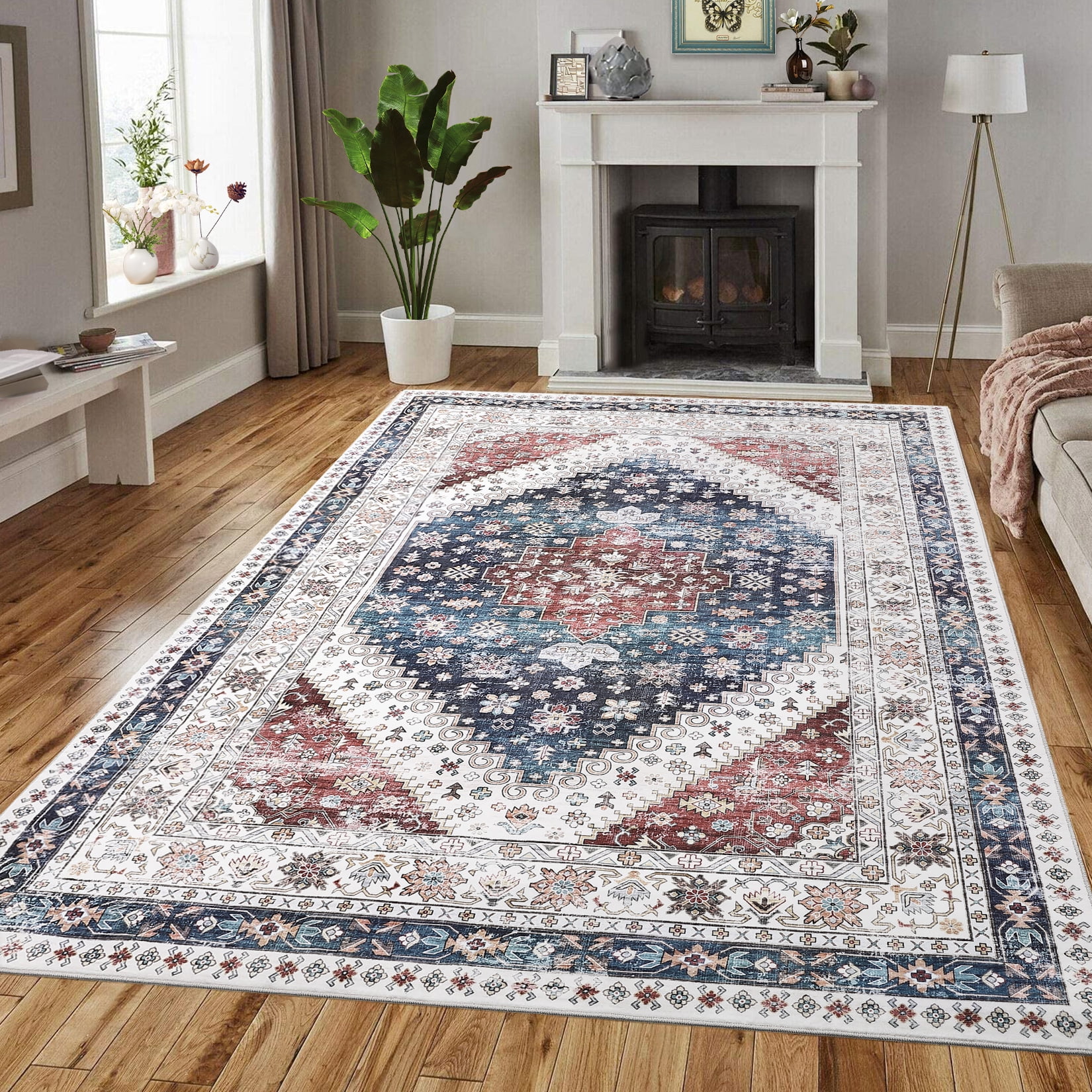 Assile Area Rug 9' x 12' Vintage Washable Rug Oriental Floral Rug for ...