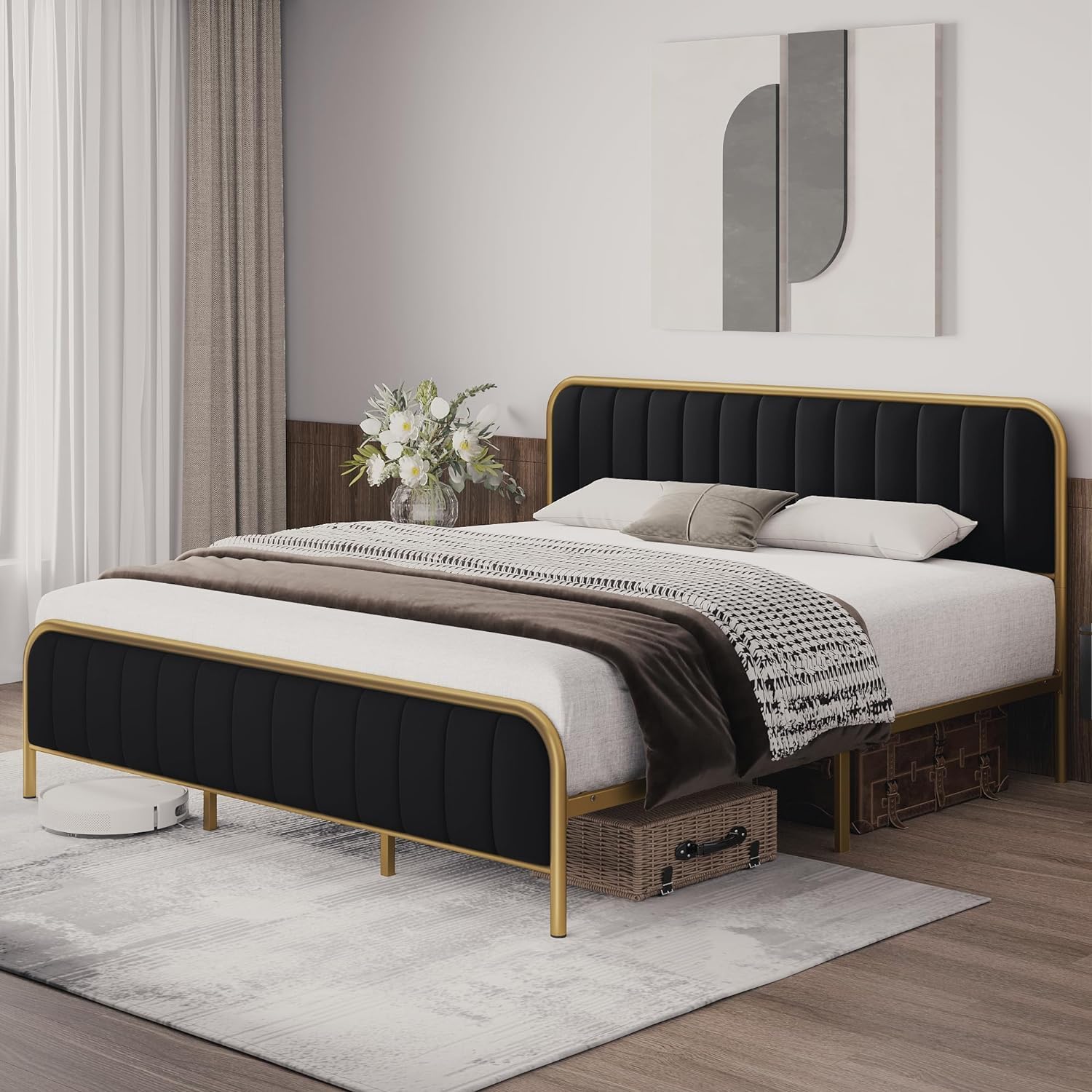 Drevy Full Bed Frame, Linen Adjustable Upholstered Platform Bed Frame ...