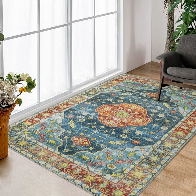 Assile Persian Rug Vintage Medallion Distressed Rug Chenille Soft Floor ...