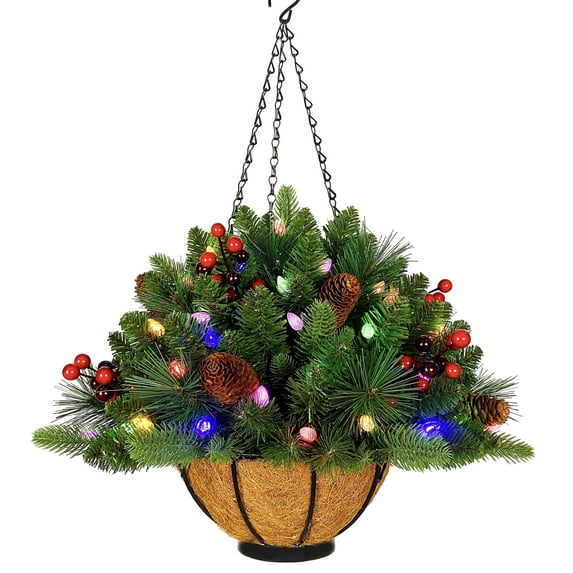 Assilyraft 18 Inches Pre-Lit Christmas Hanging Basket with Timer ...