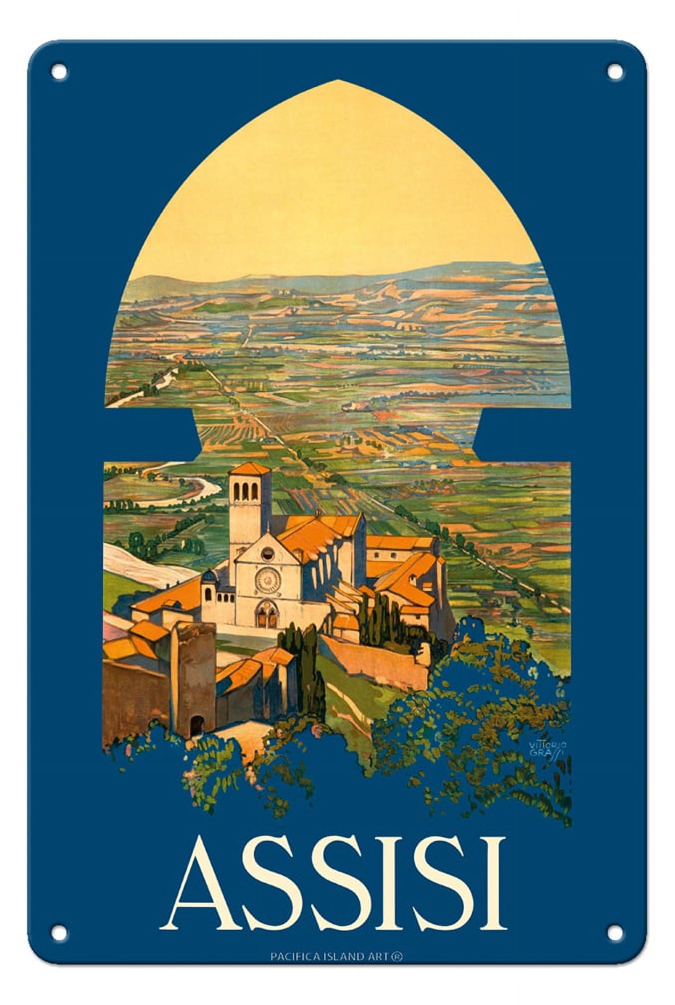 Assisi Italy - Basilica di San Francesco Church - Vintage Travel Poster ...