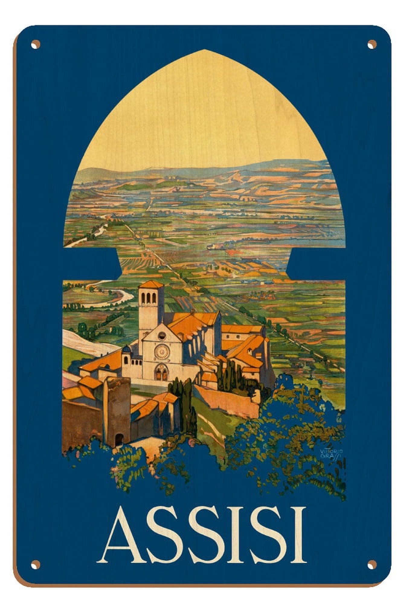 Assisi Italy - Basilica di San Francesco Church - Vintage Travel Poster ...