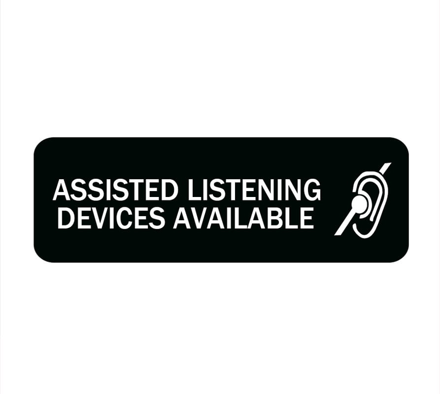 Assisted Listening Devices Available Sign, Signage White/Black Plastic ...