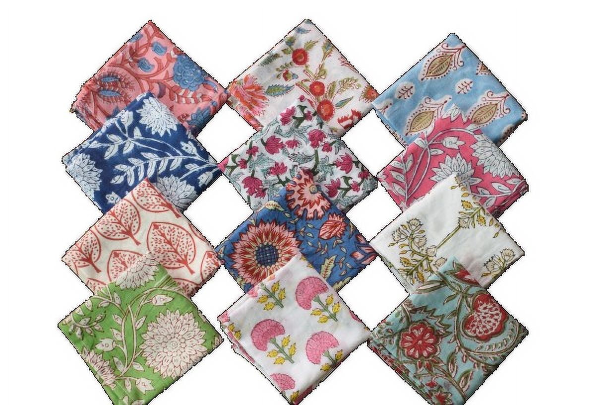 Assorted 10 Pcs Napkins Set 10x10 Inch Hand Block Floral Printed 100% ...