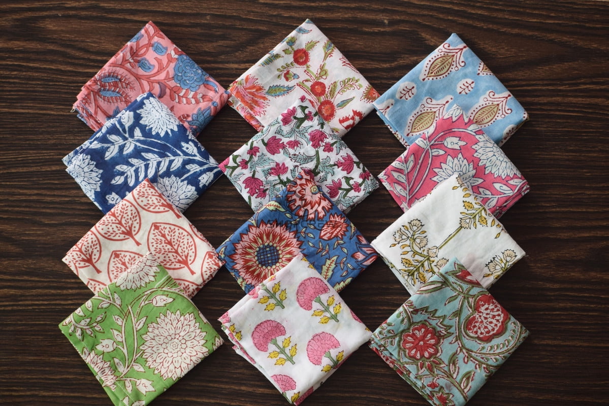 Assorted 10 Pcs Napkins Set 18x18 Inch Hand Block Floral Printed 100% ...