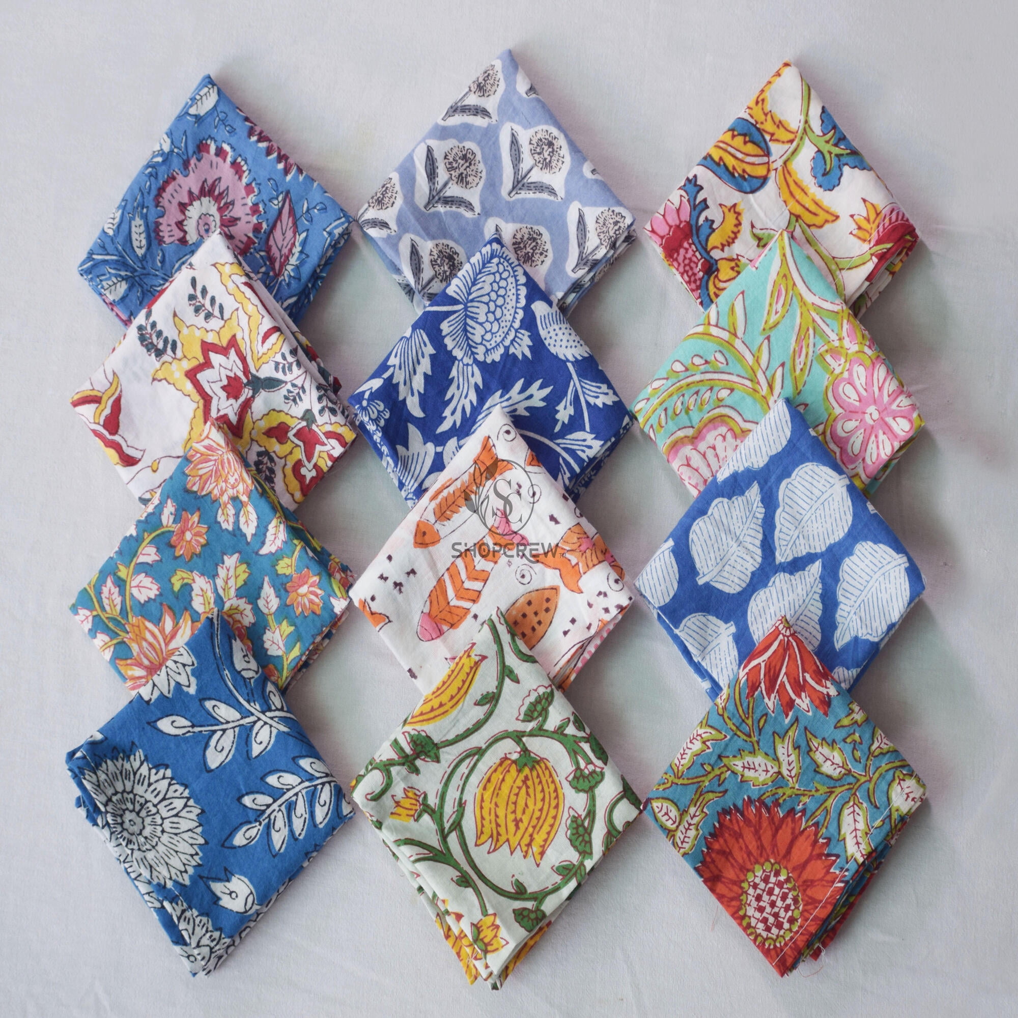 Assorted 12 Pcs Napkins Set 14x14 Inch Hand Block Floral Printed 100% ...