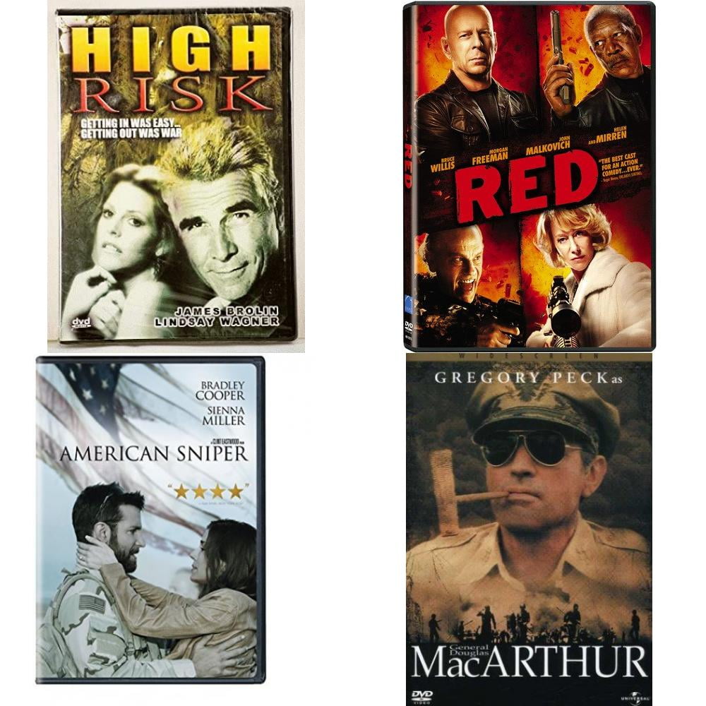 Assorted 4 Pack DVD Bundle: High Risk, Red, American Sniper, MacArthur ...