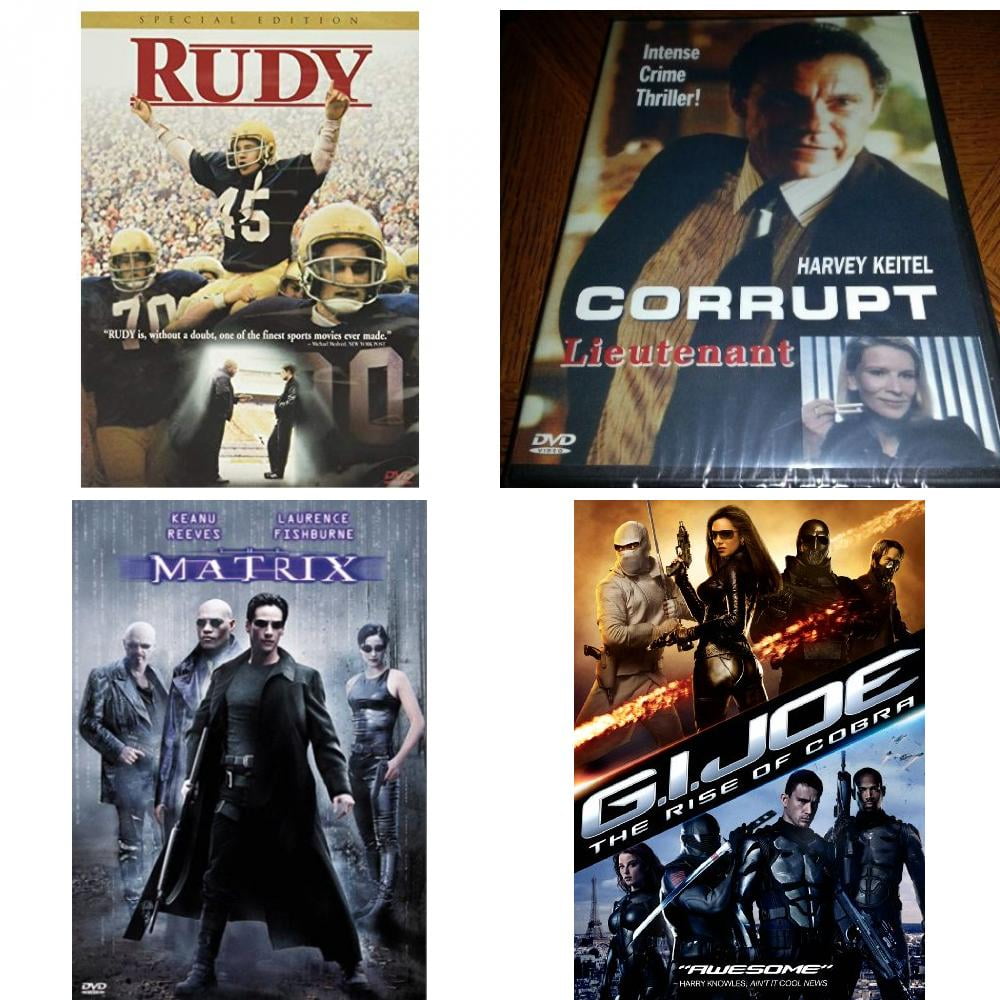 Assorted 4 Pack DVD Bundle: Rudy, Corrupt Lieutenant, The Matrix, G.I ...