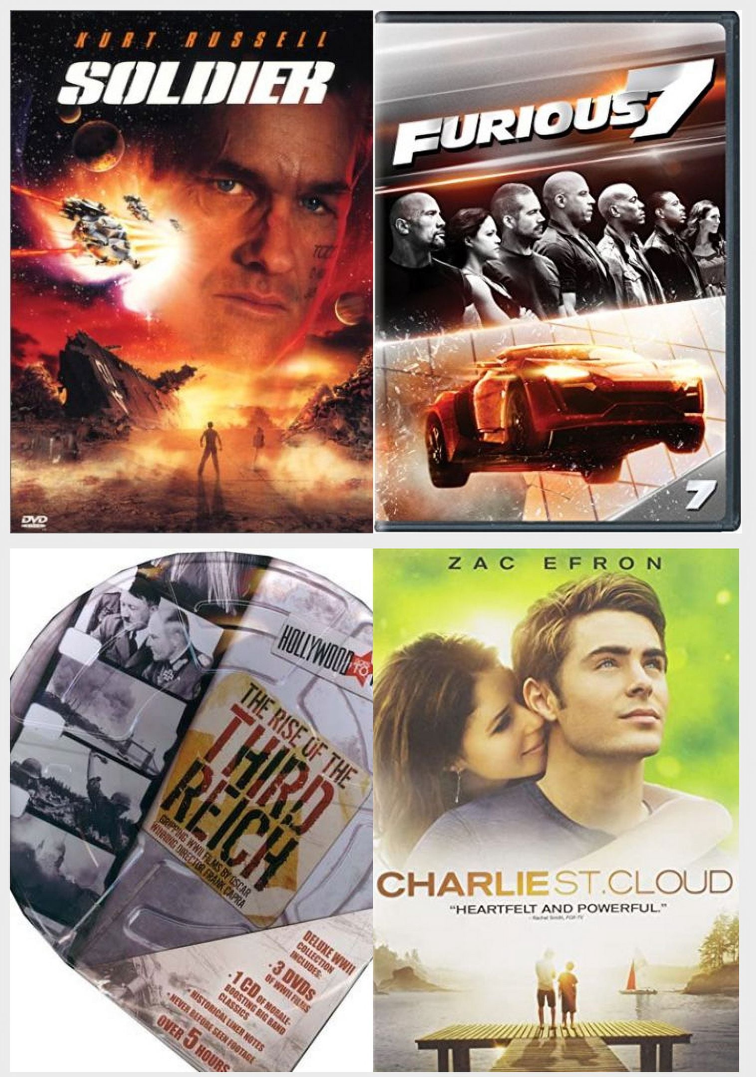 Assorted 4 Pack DVD Bundle: Soldier, Furious 7, WWII RISE OF THE THIRD ...