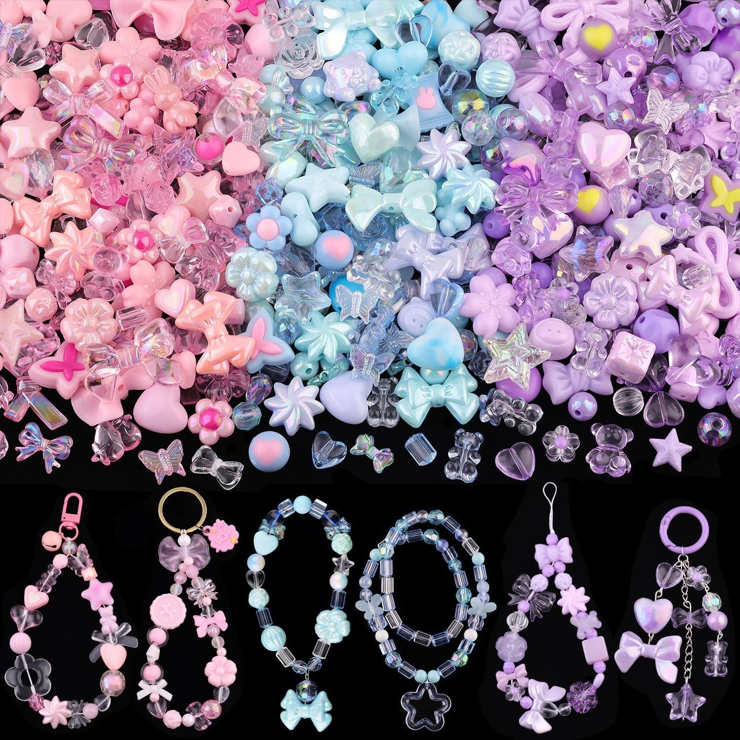 Assorted Acrylic Beads, 130-180PCS 3 Mixed Colors Cute Beads for ...
