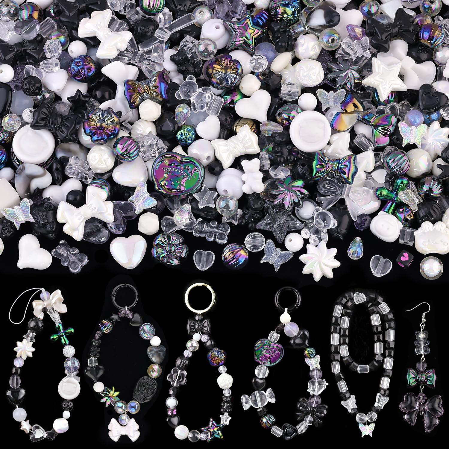 Assorted Acrylic Beads, 170-230PCS Black Cute Beads for Bracelet Making ...