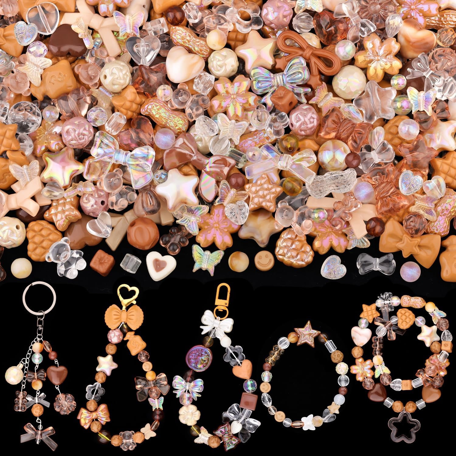 Assorted Acrylic Beads, 170-230PCS Brown Cute Beads for Bracelet Making ...