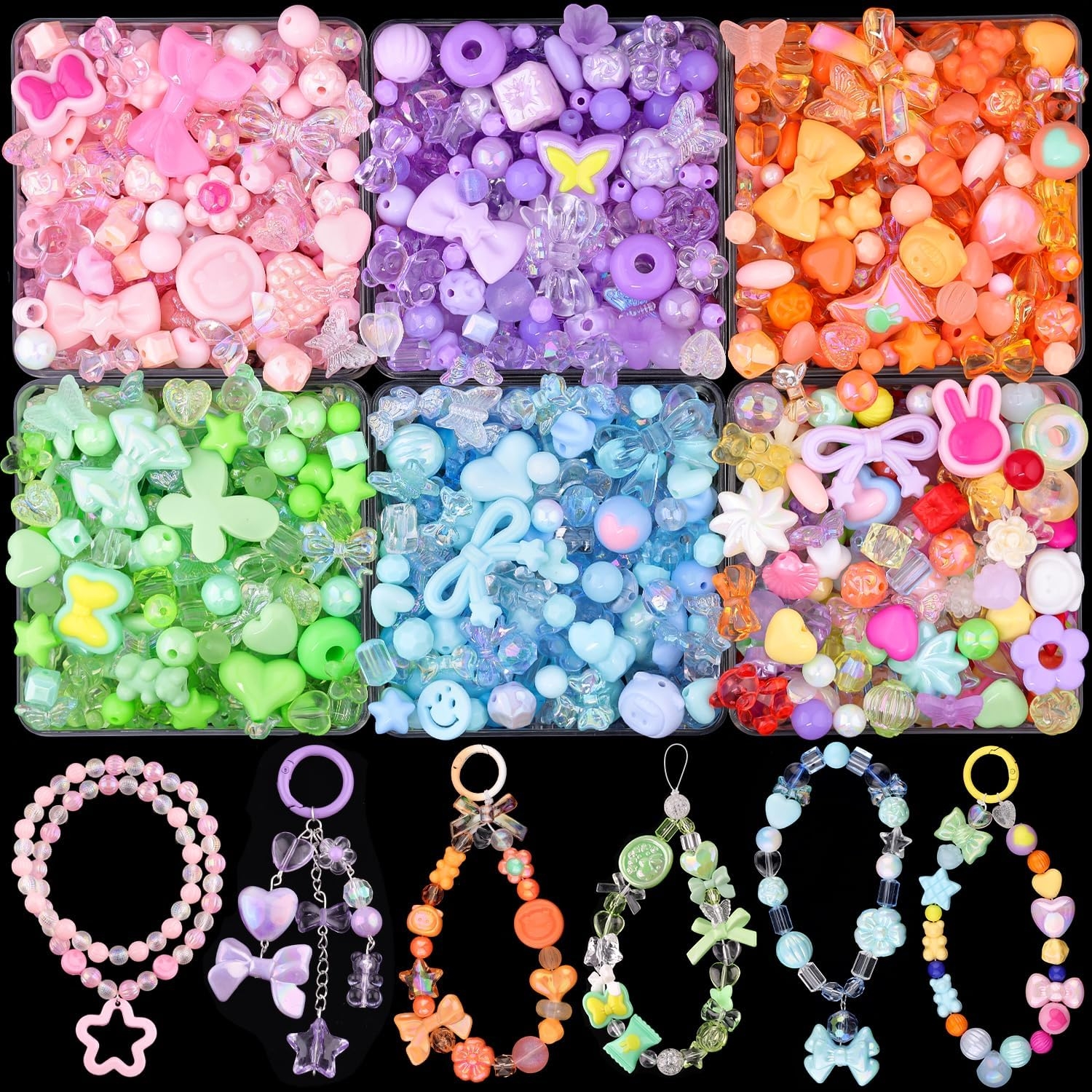 Assorted Acrylic Beads,400PCS Mixed Cute Bead for Bracelet Making ...