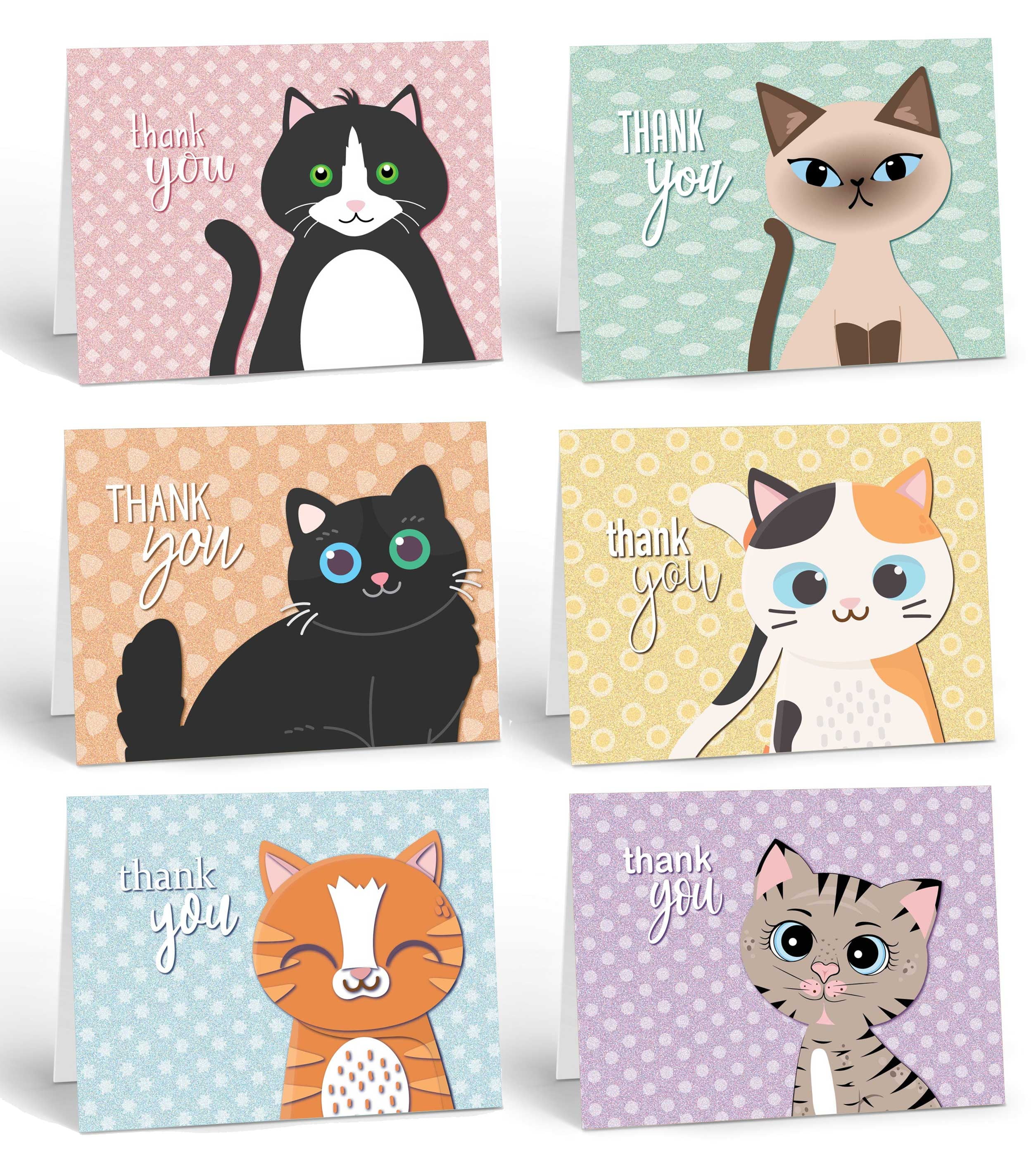 Assorted Adorable Cat Thank You Note Card - 12 Thank You Note Cards and ...