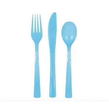 Touch of Color Premium Plastic Cutlery Assortment, Pastel Blue, 24 ...