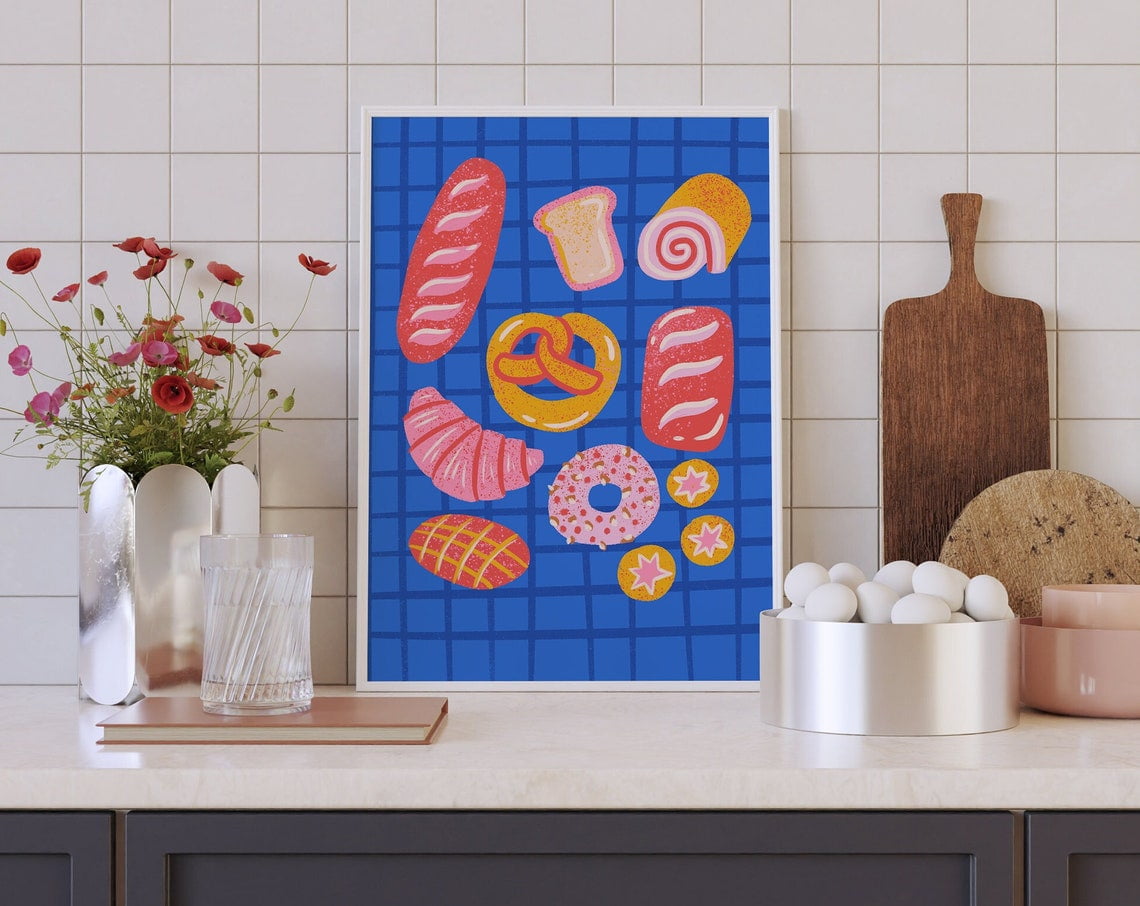 Assorted Bread Wall Art, Bakery And Patisserie Colorful Wall Art, Food ...