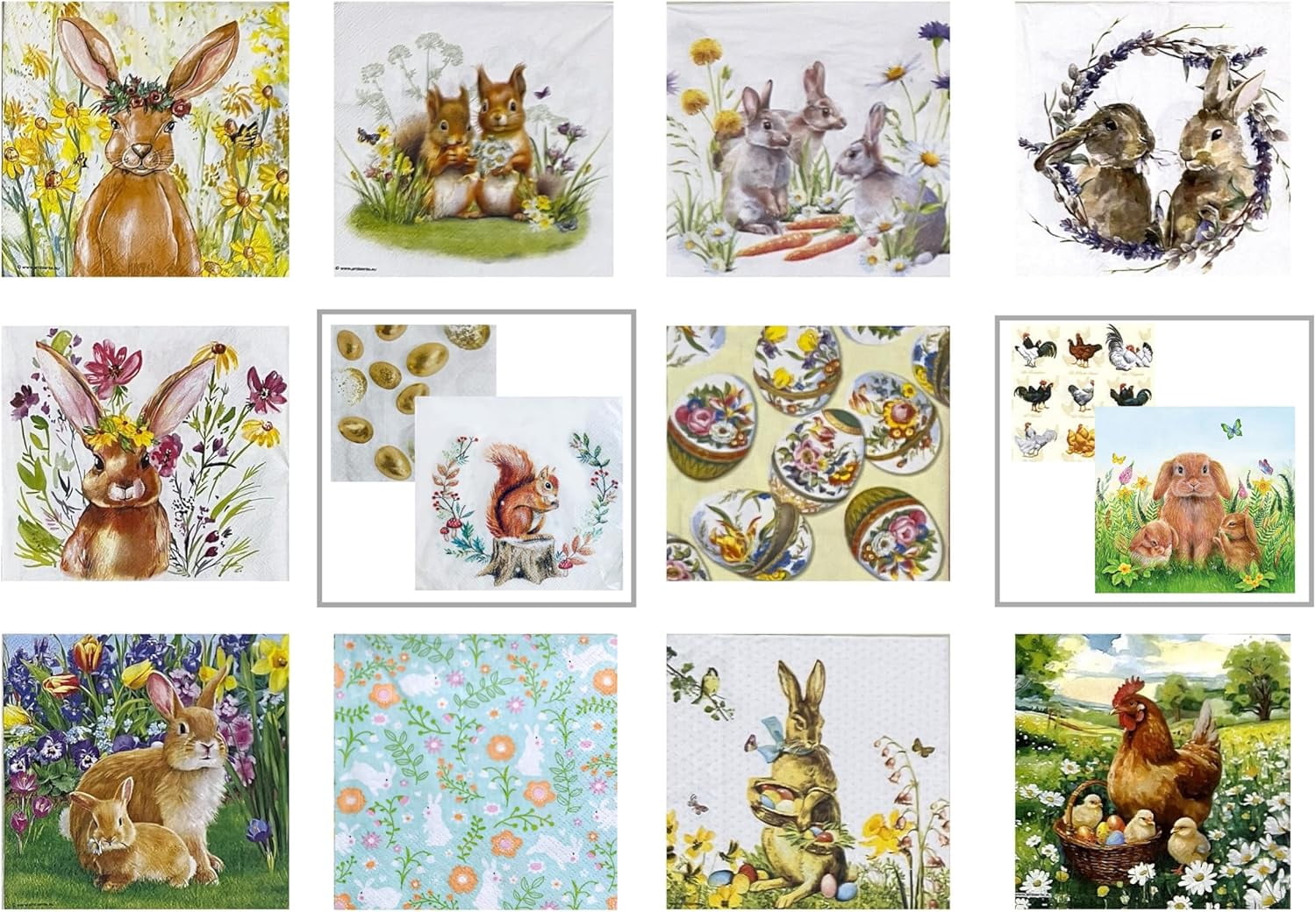Assorted Bunny Easter Napkins - 12 Styles, 6.5 Inch - Pretty Paper ...