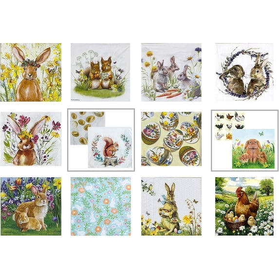Assorted Bunny Easter Napkins - 12 Styles, 6.5 Inch - Pretty Paper ...