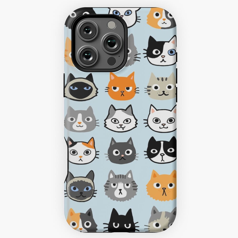 Assorted Cat Faces Cute Quirky Kitty Cat Drawings Phone Case for iPhone ...