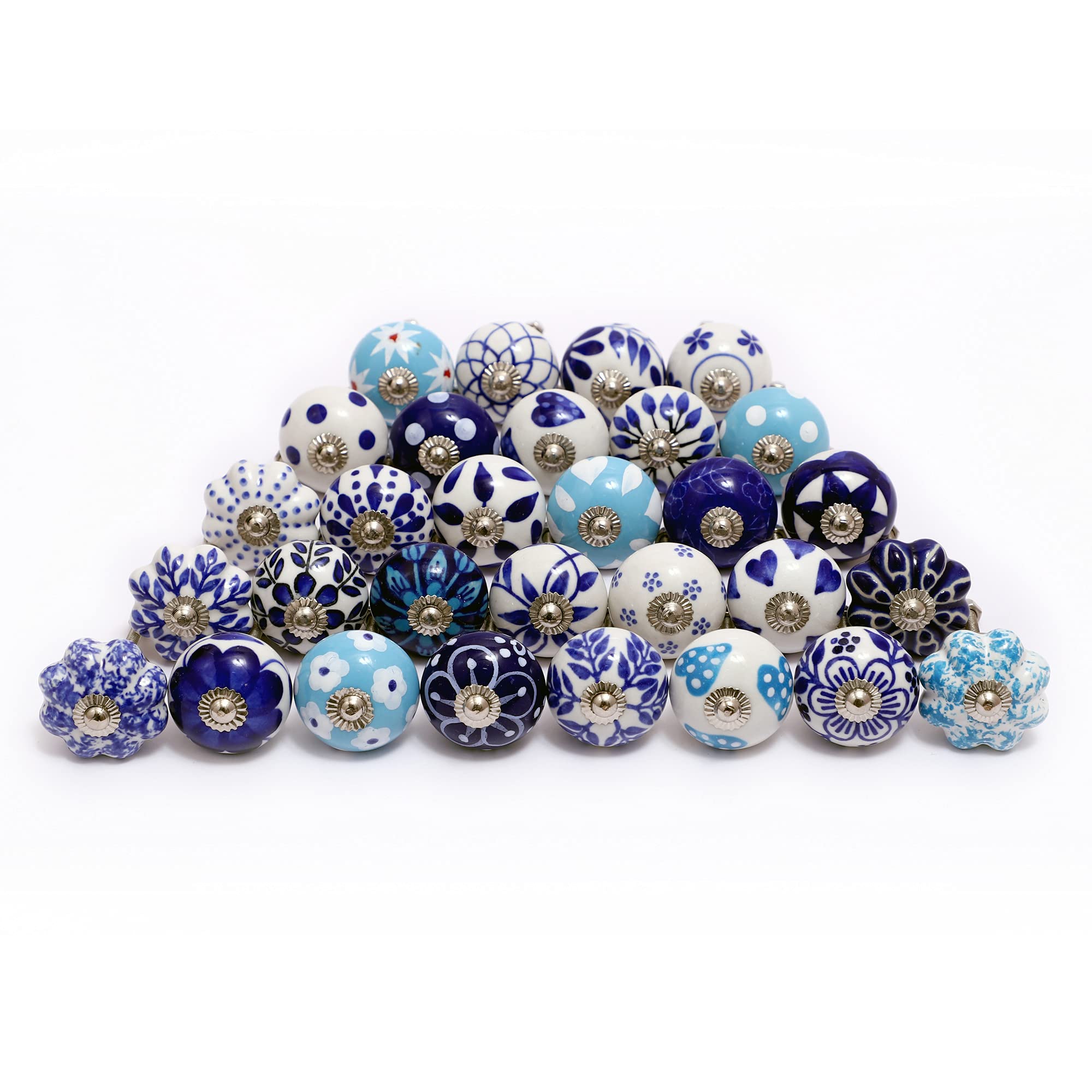 Assorted Ceramic Knobs - Blue And White Mix Designed Rare Hand Painted Cabinet Drawer Pulls Door ...