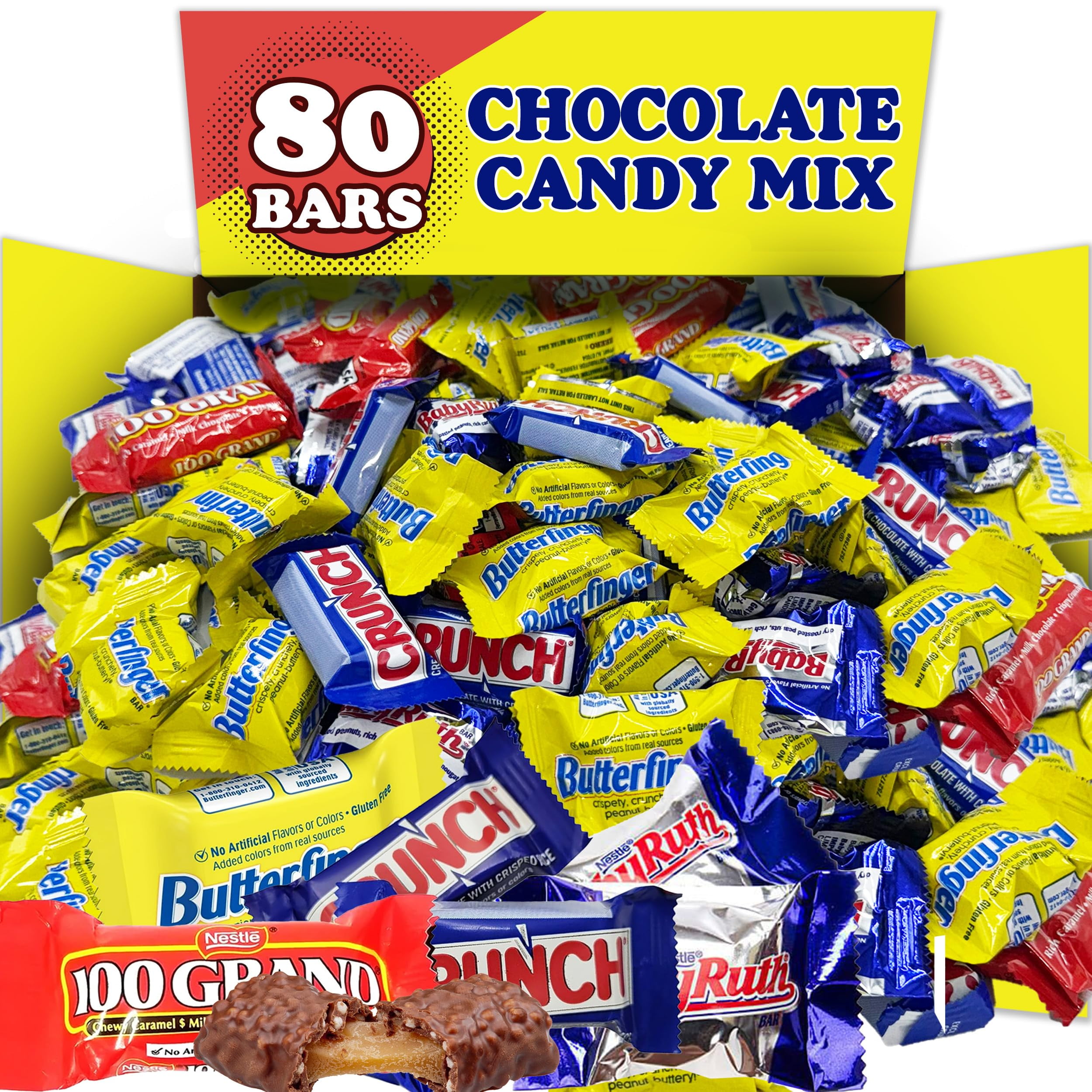 Assorted Chocolate Candy Bars DMF15 Mix, 80 Count, Hundred Grand, and ...